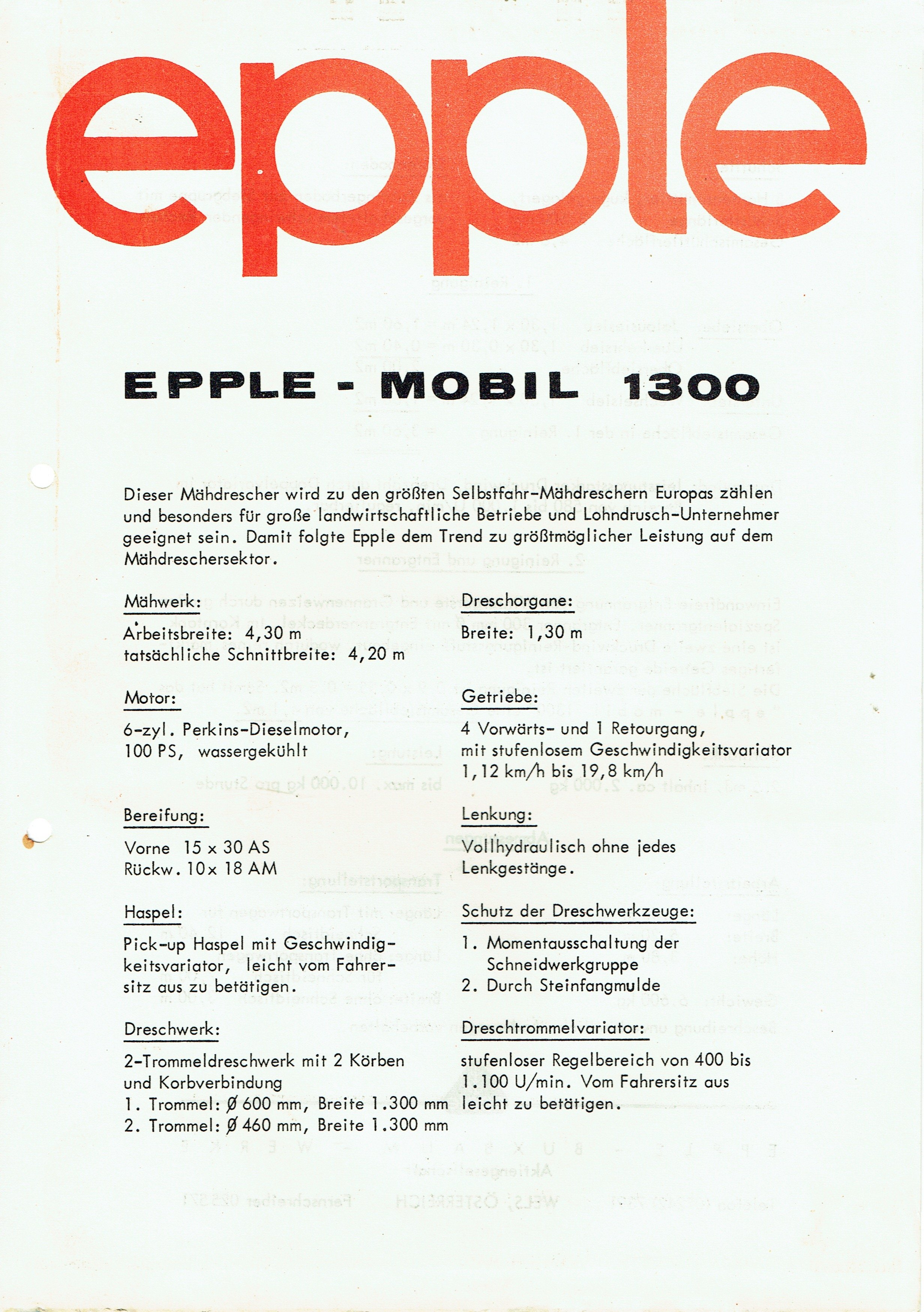 Epple-Buxbaum-Werke Epple Mobil 1300 :: Mähdrescherarchiv Kühnstetter ...